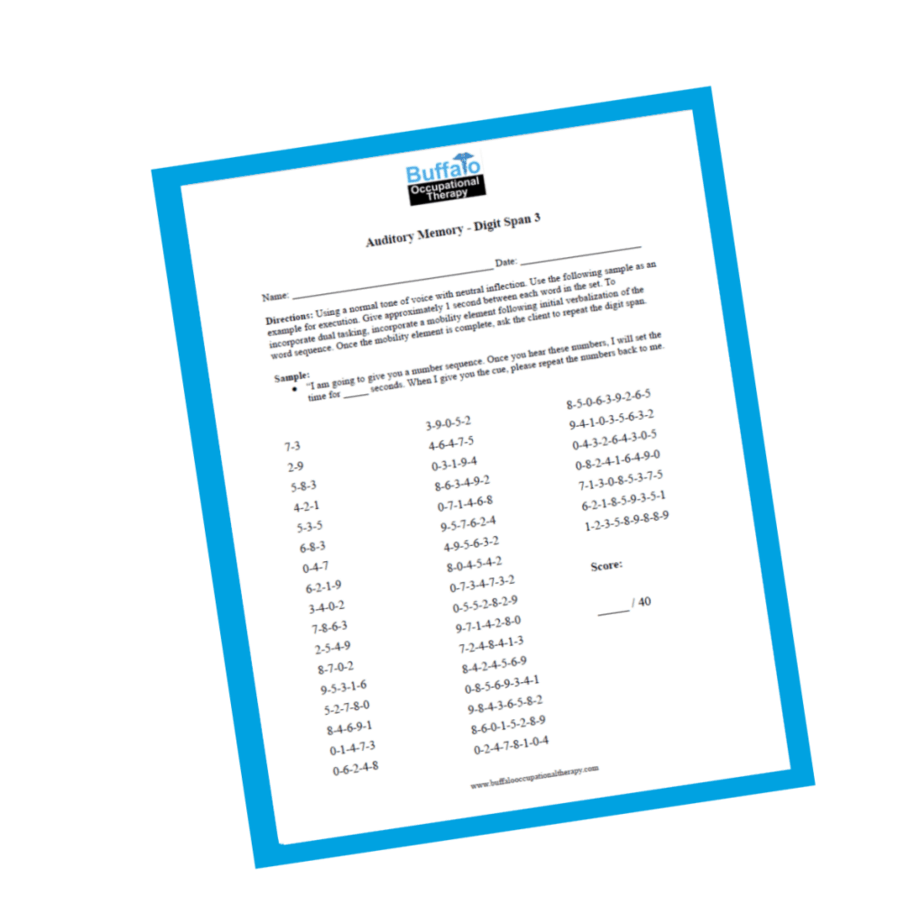 Auditory Memory – Digit Span 3 - Buffalo Occupational Therapy